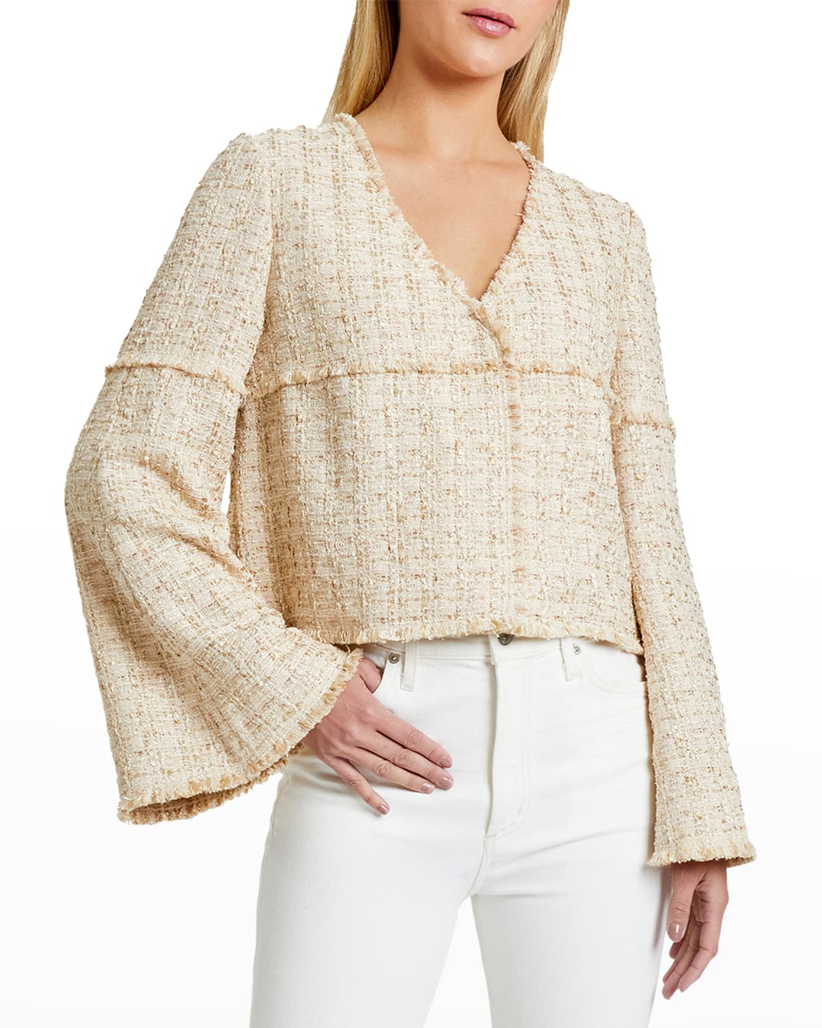 Veronica Beard Marlton Tweed Fringe Cropped Jacket | Neiman Marcus