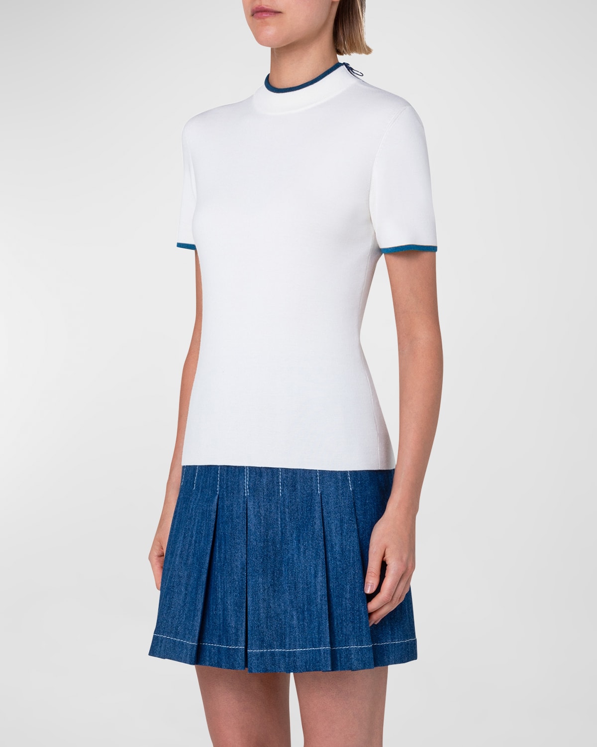 Akris punto Wool Ribbed Sweater w/ Colorblock Detail | Neiman Marcus
