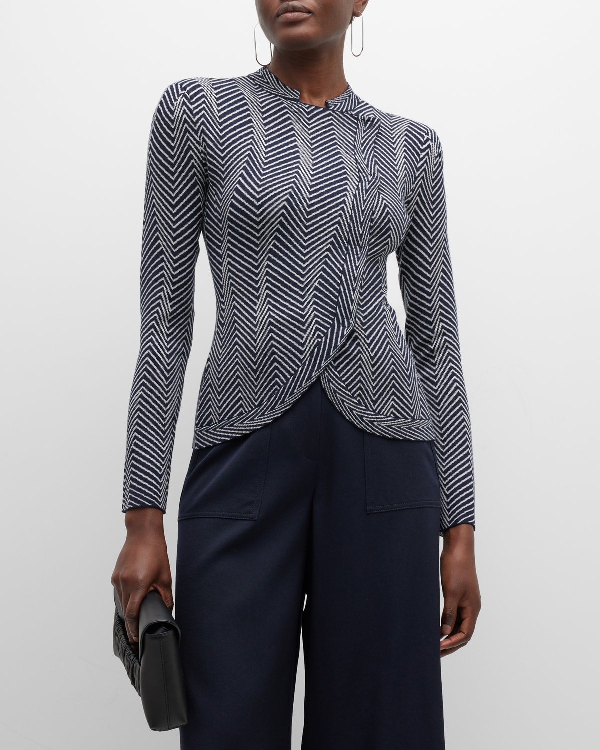 Emporio Armani Cropped Chevron Knit Jacket | Neiman Marcus