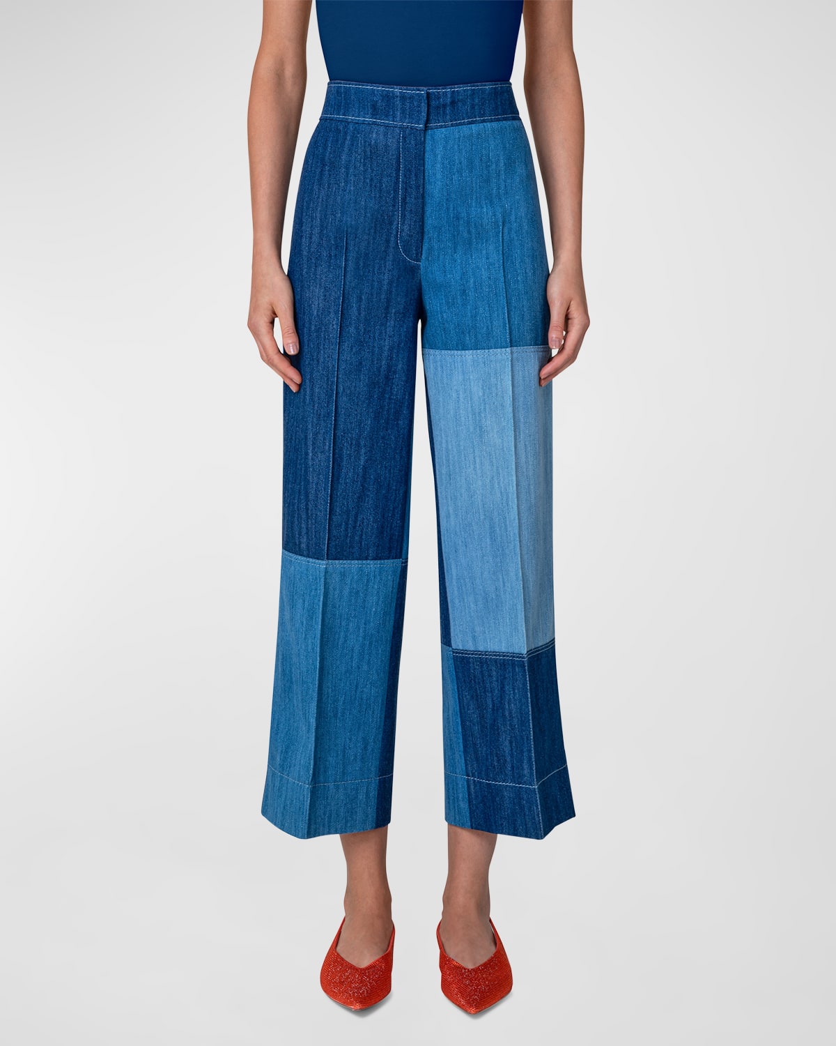 Akris punto Chiara Dot Detail Denim Pants | Neiman Marcus