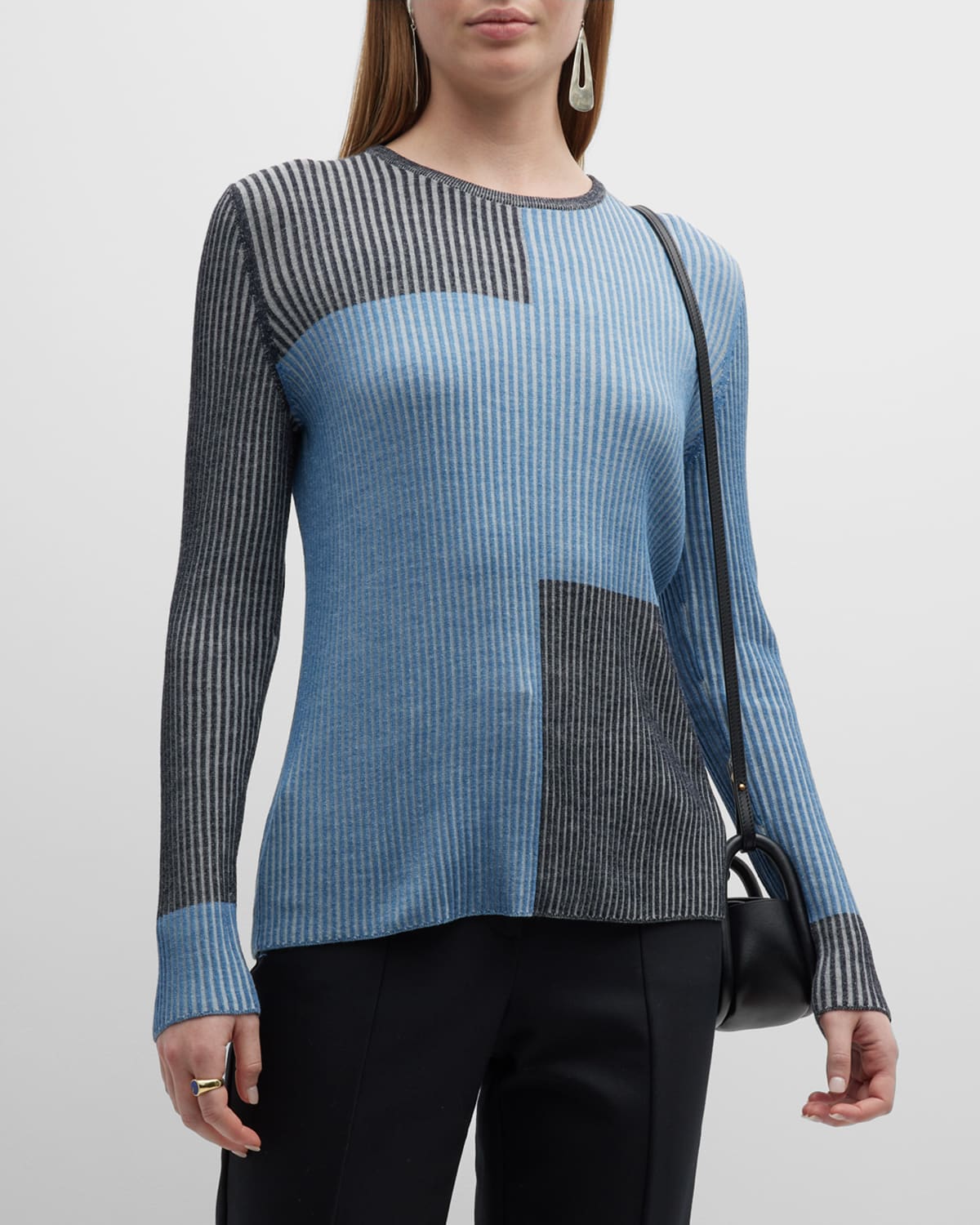 Akris punto Wool Ribbed Sweater w/ Colorblock Detail | Neiman Marcus