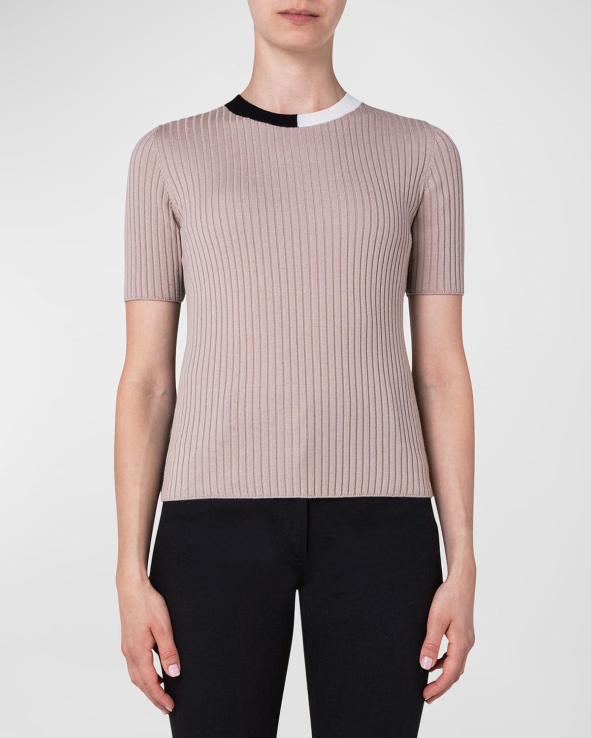 Akris punto Ribbed Wool Sweater w/ Colorblock Detail | Neiman Marcus