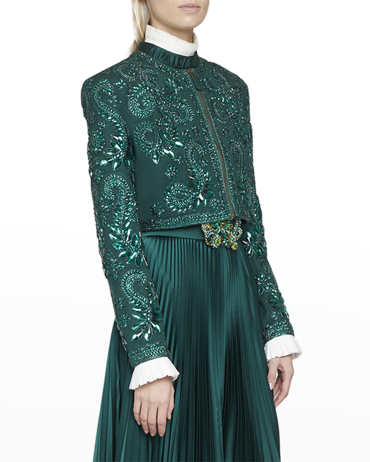 Andrew Gn Floral Embroidered Velvet Crop Jacket | Neiman Marcus