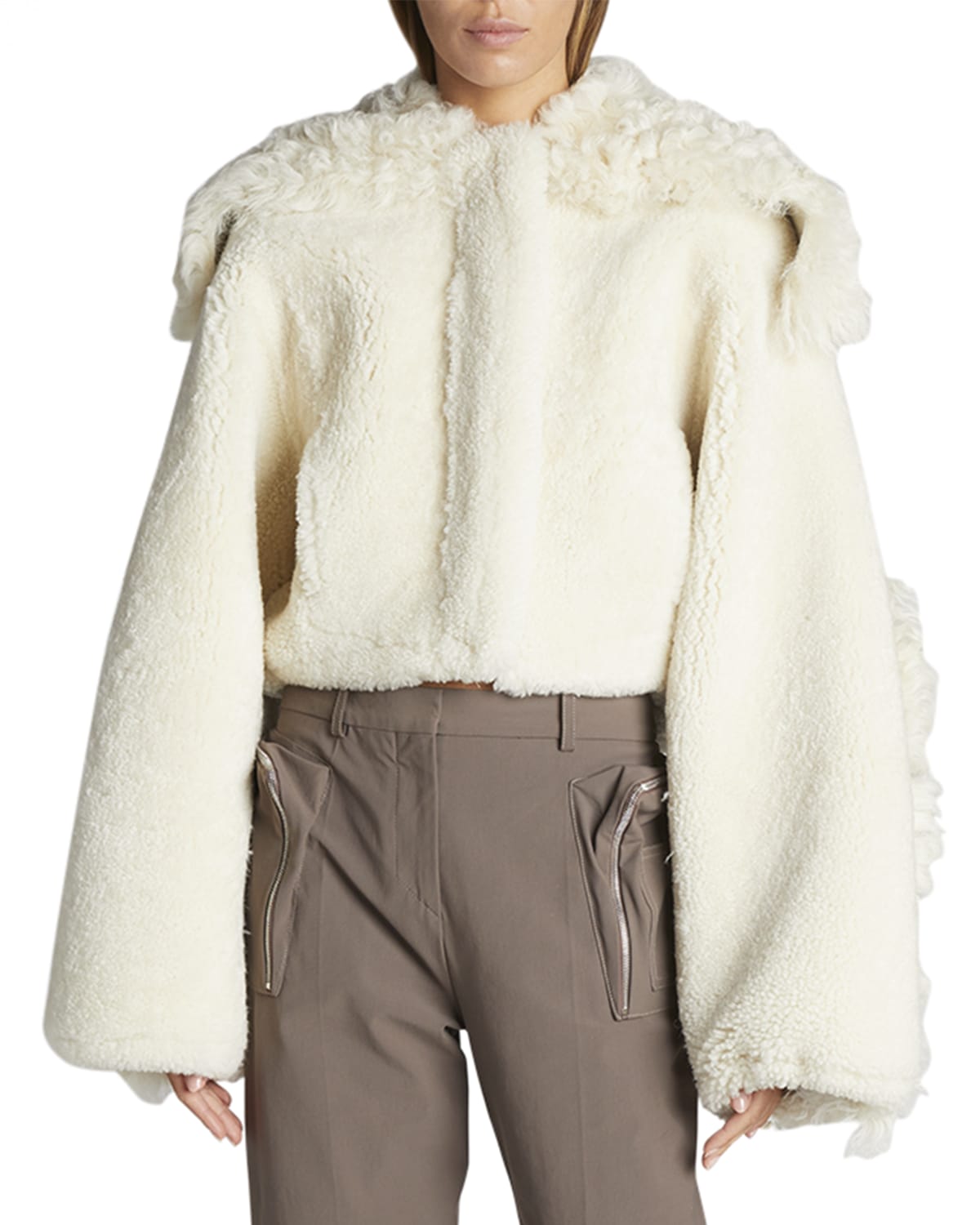 Nili Lotan Ginne Lamb Shearling Double-Breasted Crop Jacket | Neiman Marcus