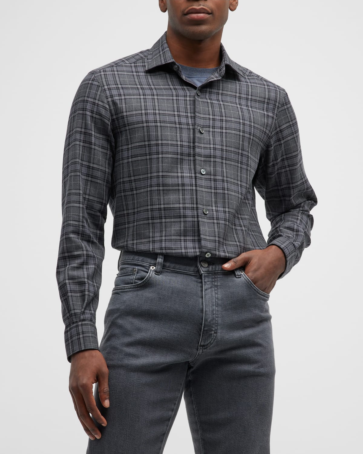 ZEGNA Men's Cashmere Sport Shirt | Neiman Marcus