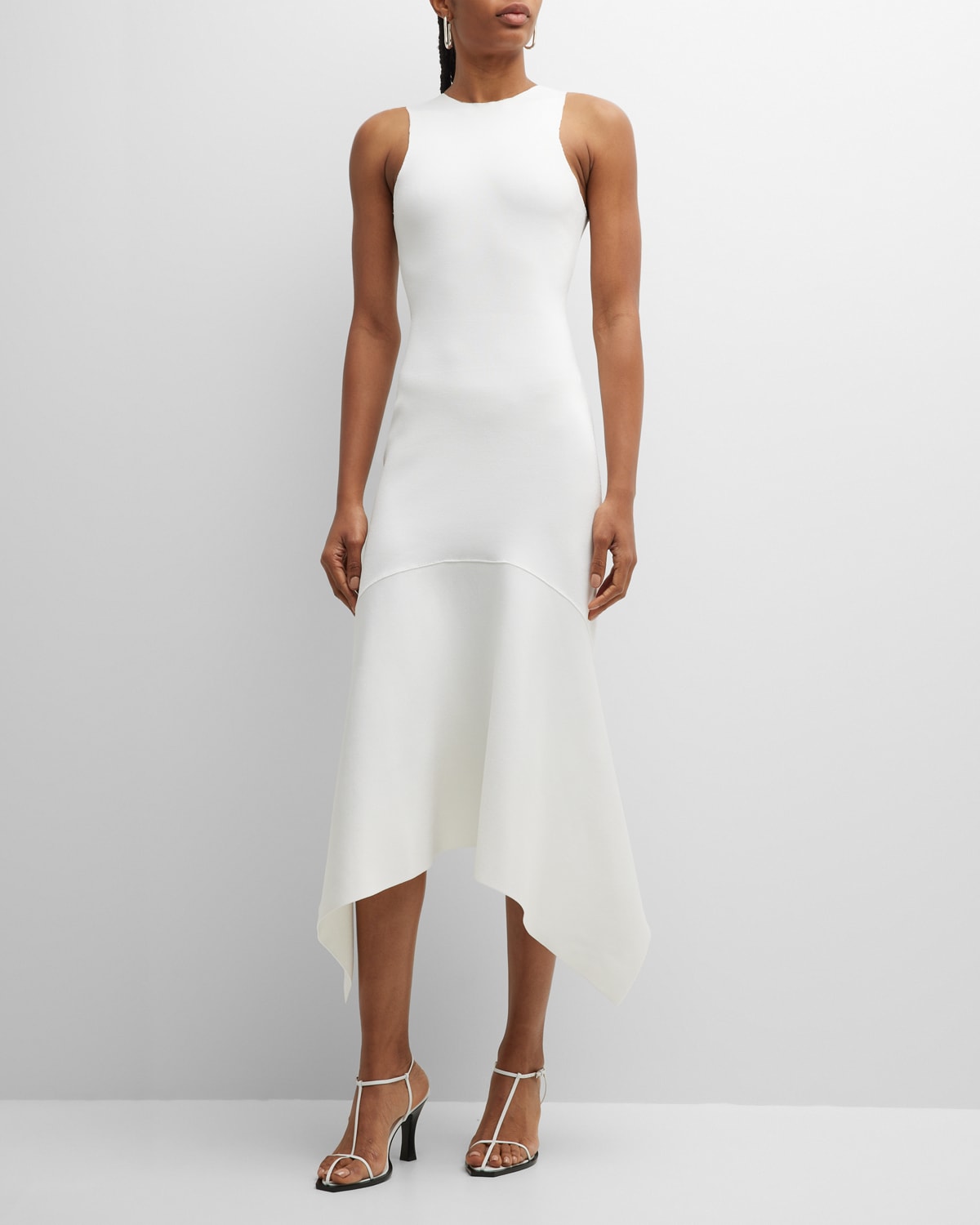 Carolina Herrera Ballet-Neck Fit-&-Flare Rib Midi Dress | Neiman Marcus
