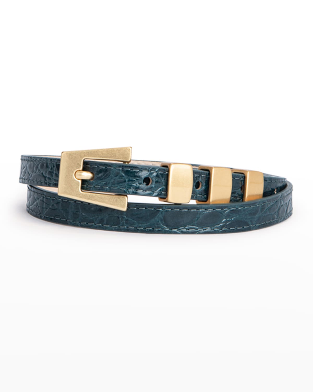 BY FAR Vic Skinny Lizard-Embossed Leather Belt | Neiman Marcus