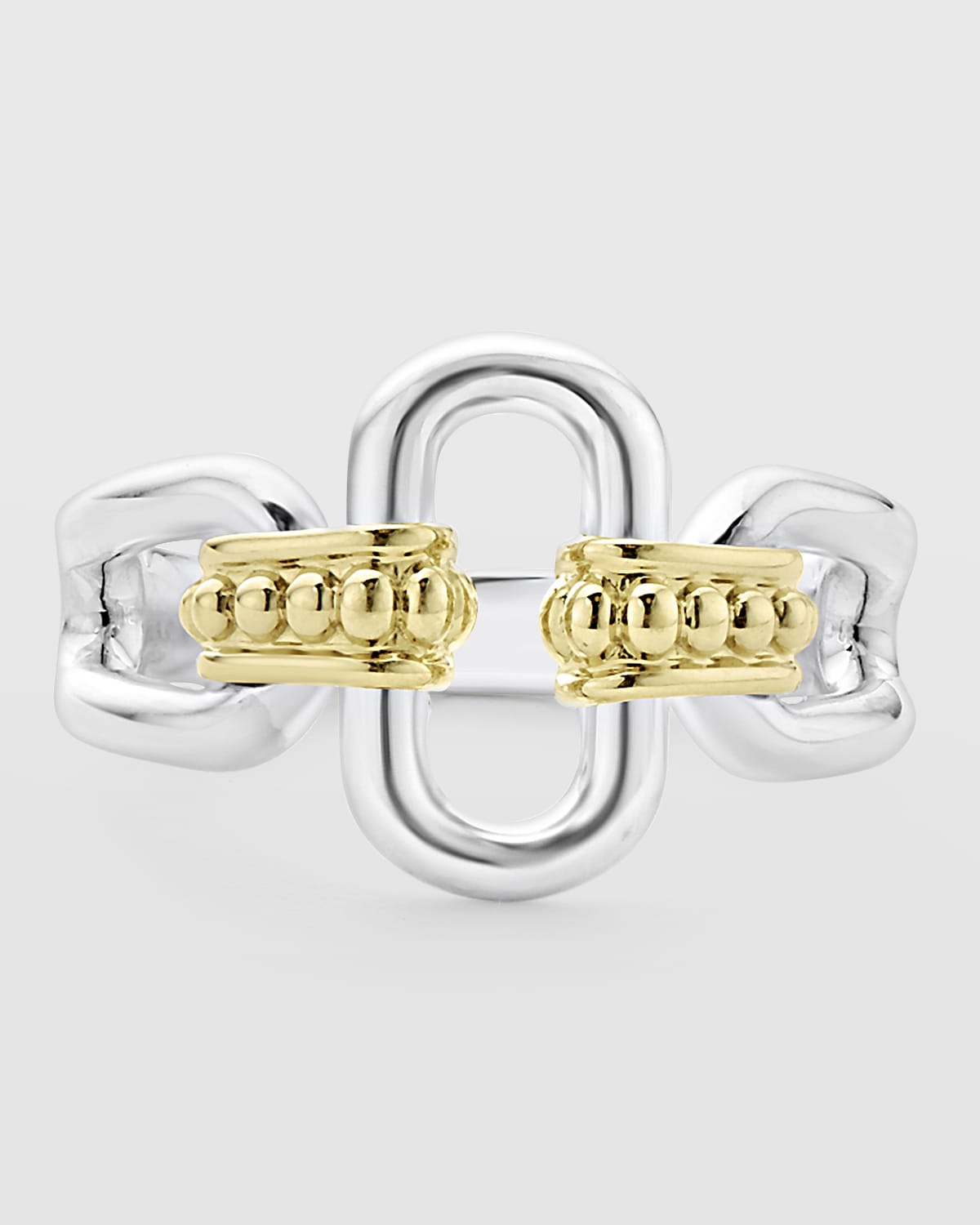 LAGOS Sterling Silver and 18K Signature Caviar 9mm Oval Link Ring ...