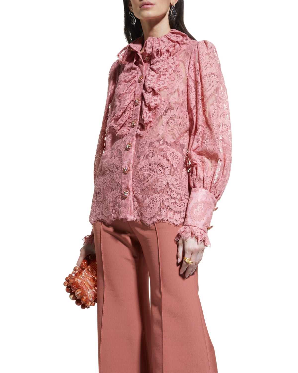 Zimmermann Jeannie Floral Button-Front Scalloped Puffed-Sleeve Blouse ...