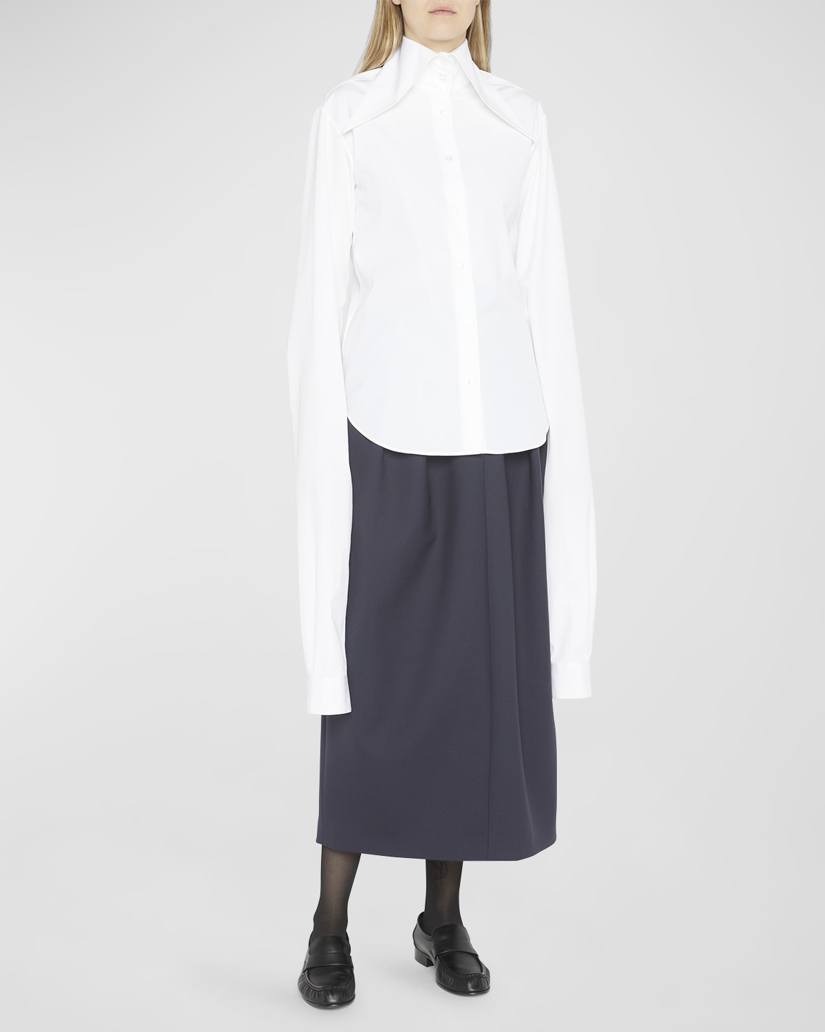 THE ROW Armelle Button-Front Shirt w/ Point Collar | Neiman Marcus