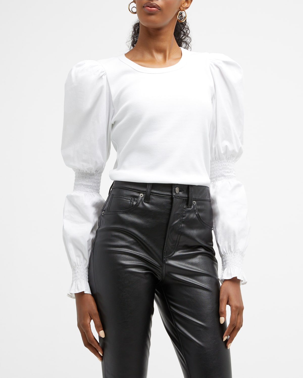 Veronica Beard Jeans Franchi Embroidered Puff Sleeve Top Neiman Marcus