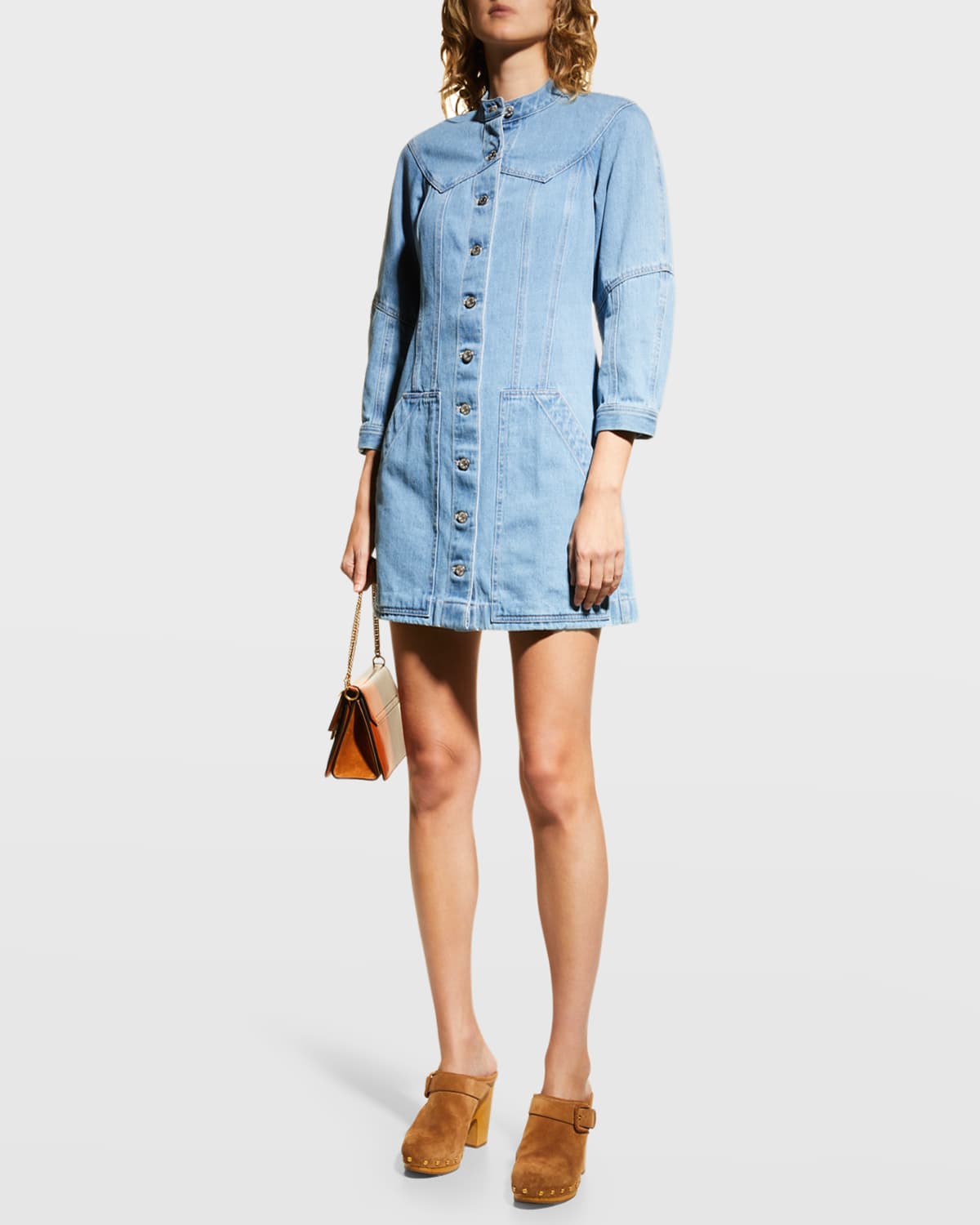 Veronica Beard Jeans Basia Button-Front Topstitch Mini Denim Dress ...