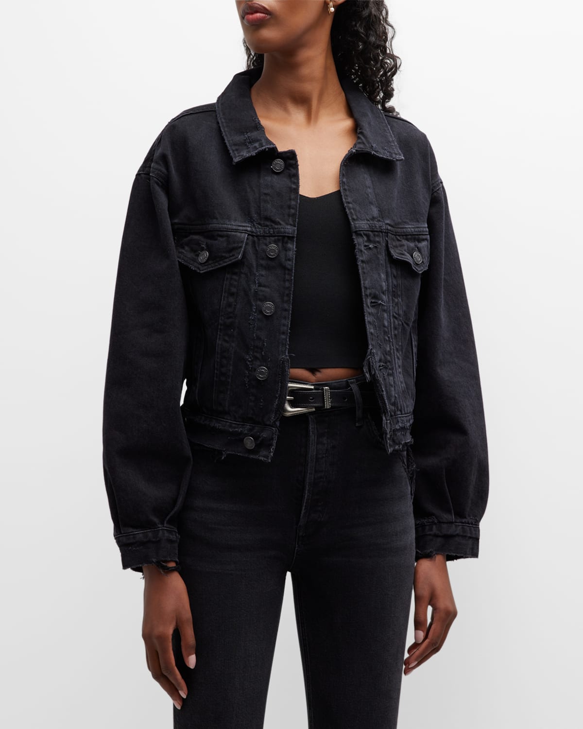 AGOLDE Charli Slightly Distressed Denim Trucker Jacket | Neiman Marcus
