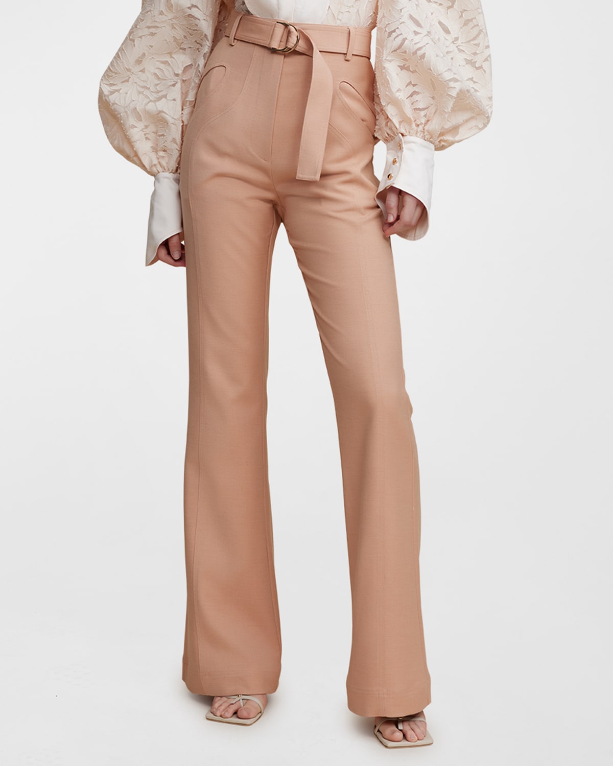 Acler Pickets Belted Straight-Leg Split Pants | Neiman Marcus