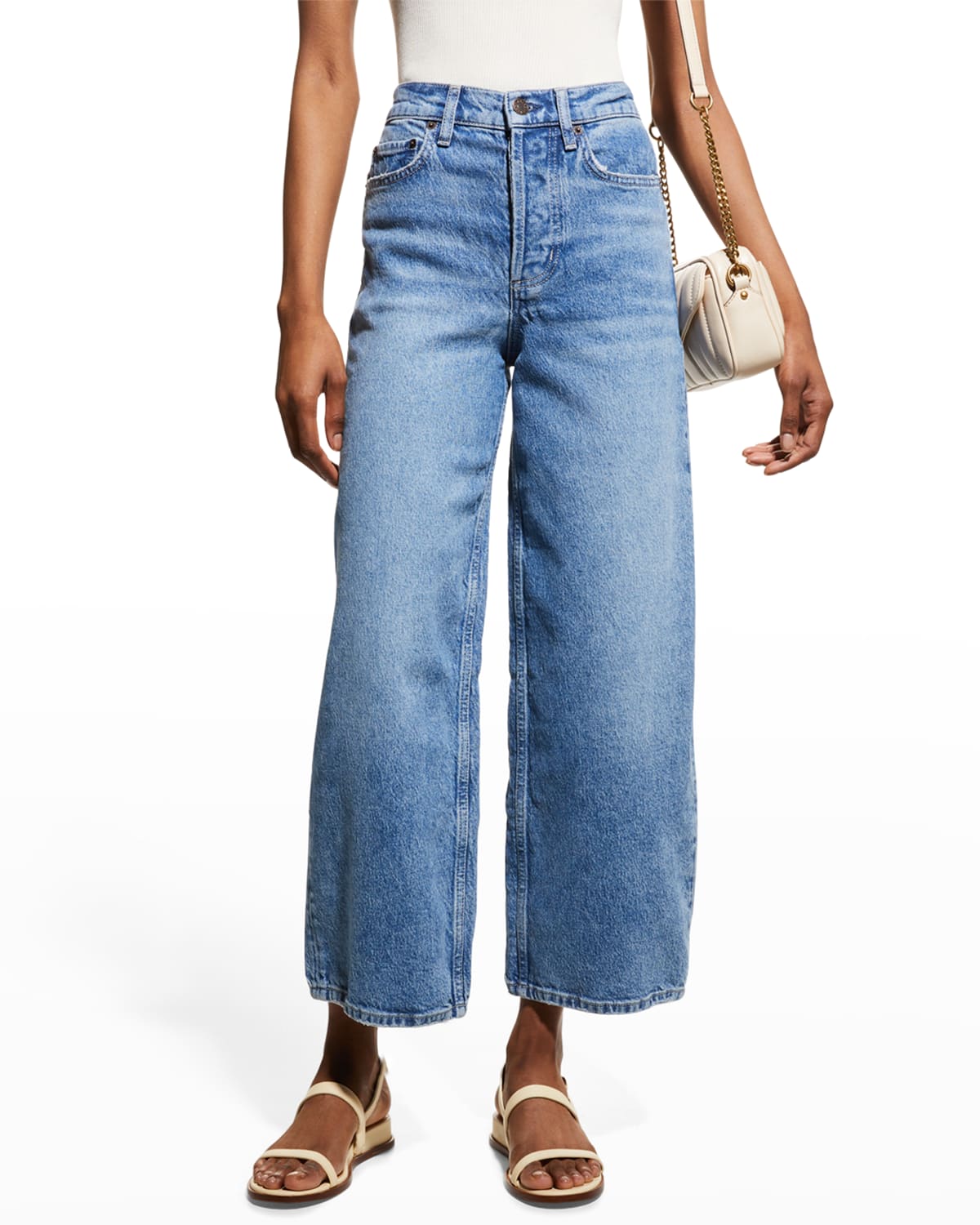 PAIGE Flaunt Spotlight Wide-Leg Ankle Jeans | Neiman Marcus