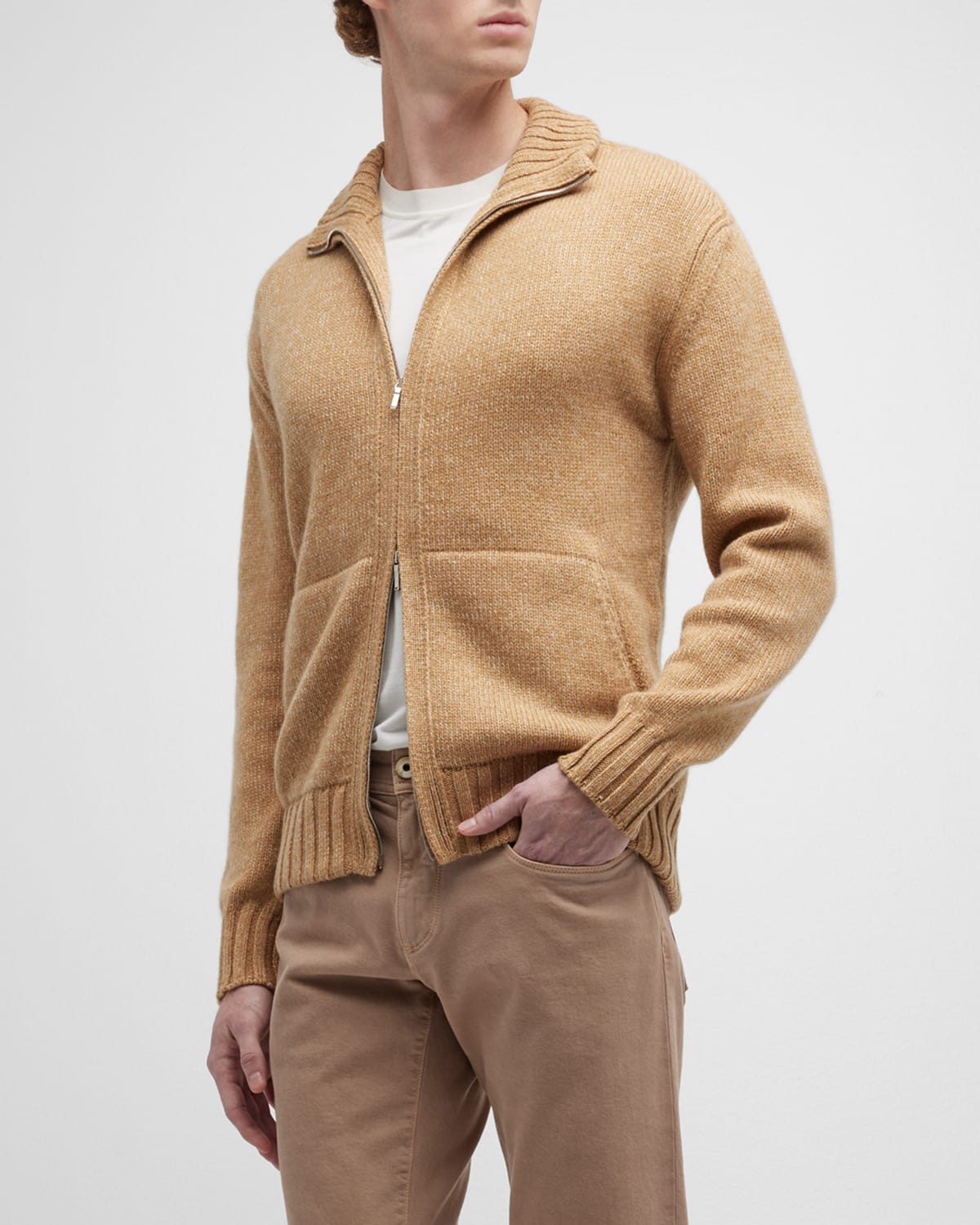 Kiton Men's Cashmere Cable Knit Full-Zip Sweater | Neiman Marcus