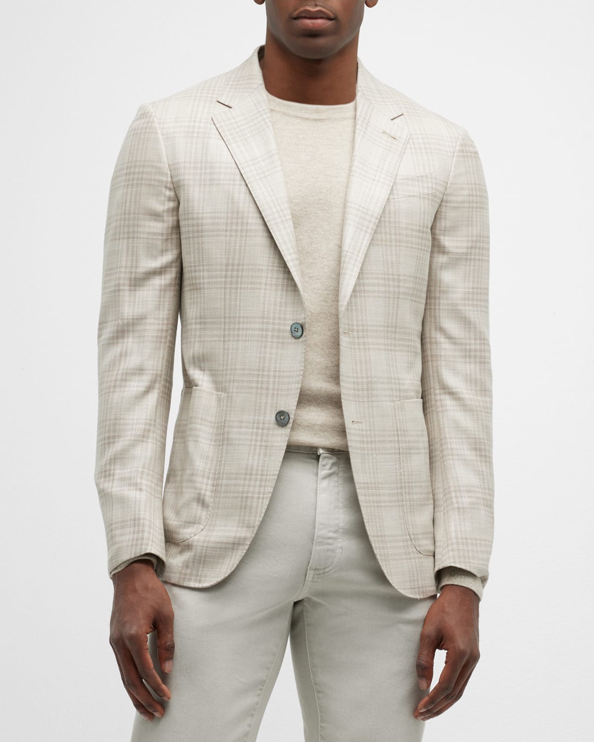 Kiton Men's Wool-Silk Plaid Sport Coat | Neiman Marcus