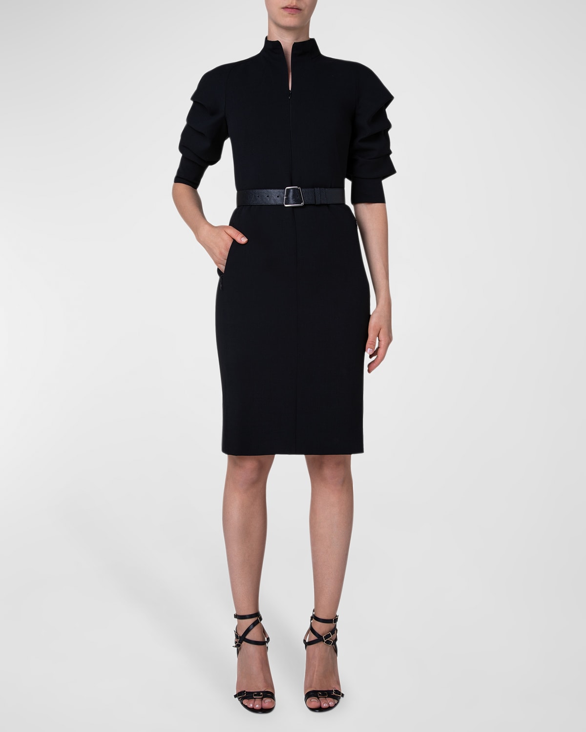 Akris Elbow-Sleeve Zip-Front Dress | Neiman Marcus