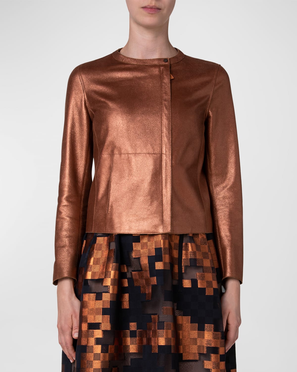 Akris Monica Pearlescent Leather Short Jacket | Neiman Marcus