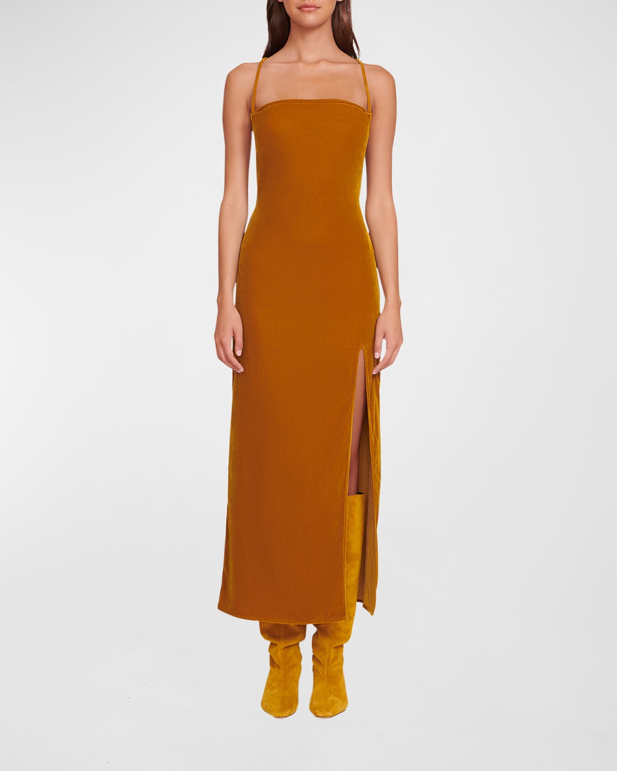 UNTTLD Areto Lace-Up Thigh-Slit Midi Dress | Neiman Marcus