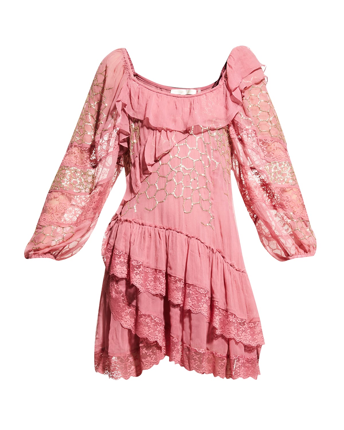 Figue Aurelia Metallic Floral Jacquard Tiered Ruffle Mini Dress ...