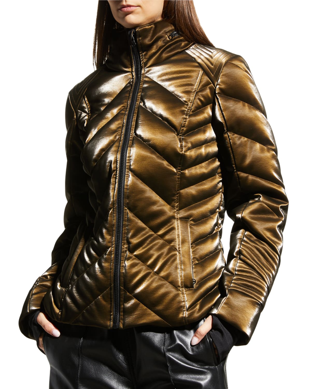 Blanc Noir Motion Panel Shiny Puffer Jacket | Neiman Marcus