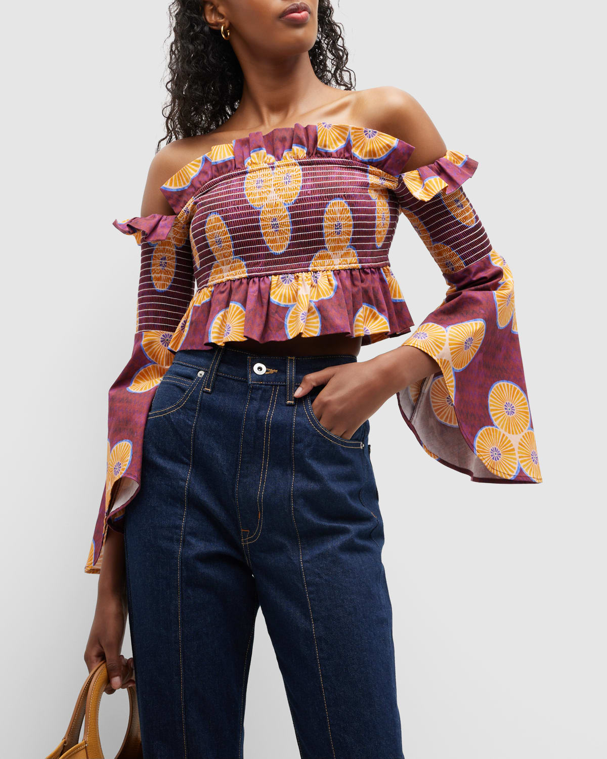Adam Lippes Smocked Peplum-Waist Off-The-Shoulder Silk Blouse | Neiman ...