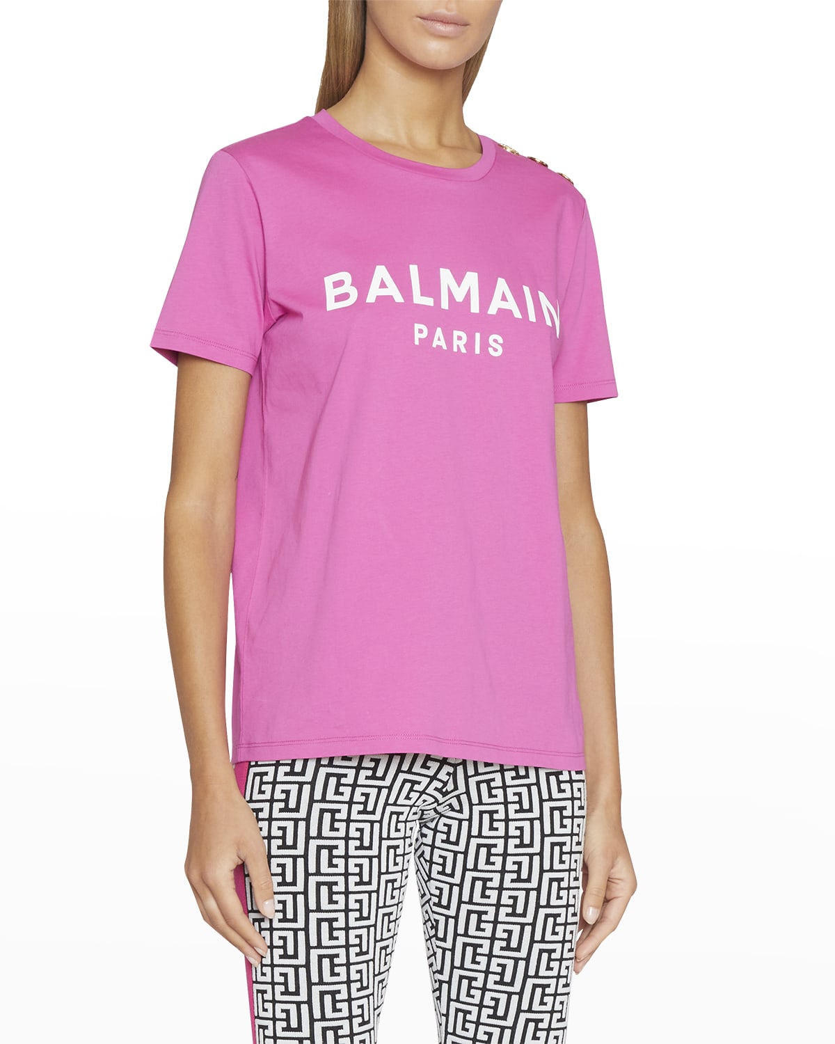 Balmain 3-Button Flocked Logo T-Shirt | Neiman Marcus