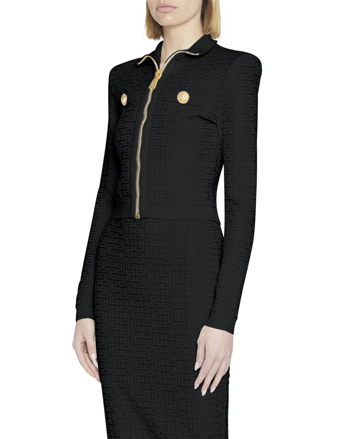 Balmain Textured Monogram Knit Midi Skirt | Neiman Marcus