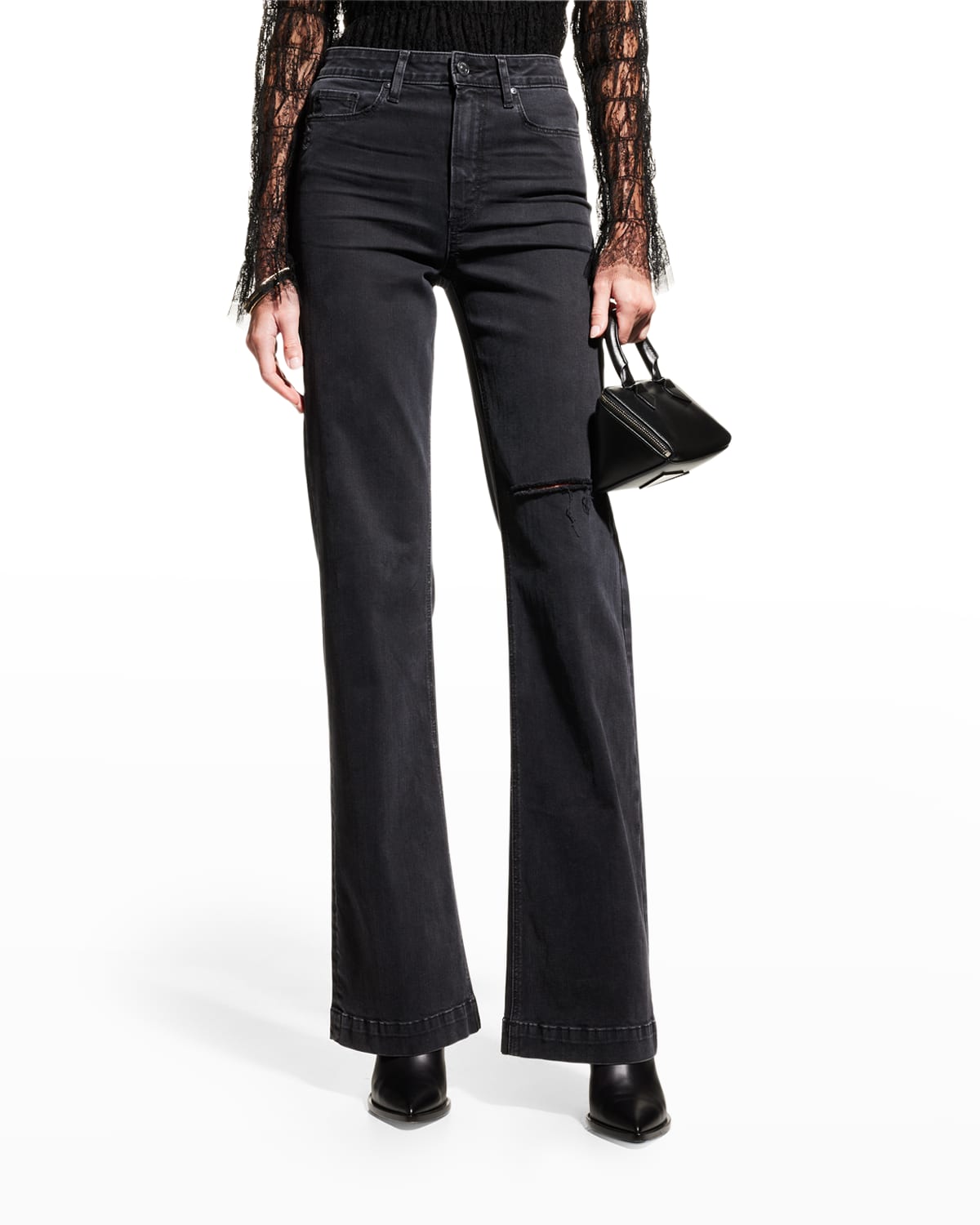 FRAME Jet Set Flared Front-Slit Jeans | Neiman Marcus