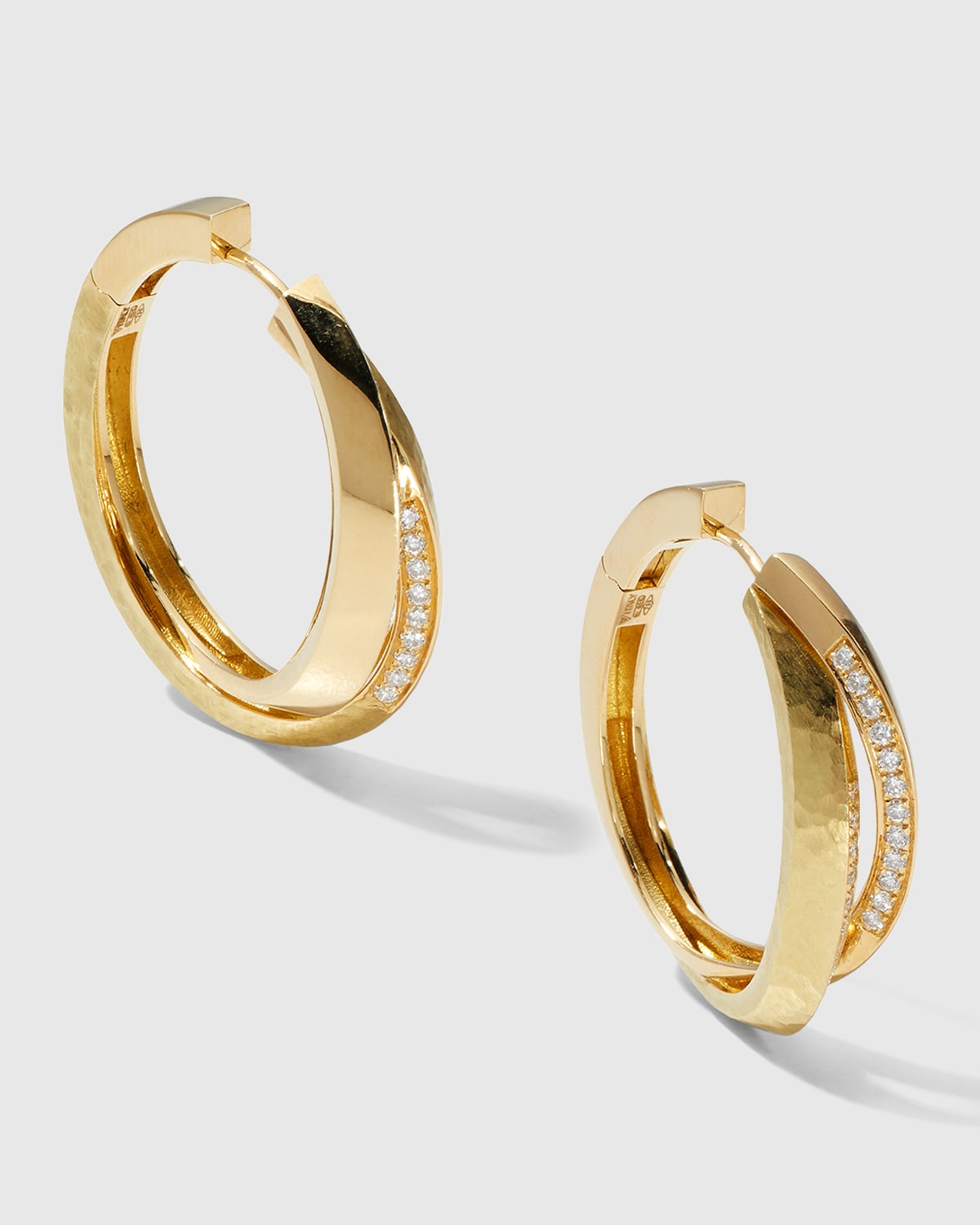 CADAR 18k Yellow Gold Small Diamond Triplet Hoop Earrings | Neiman Marcus
