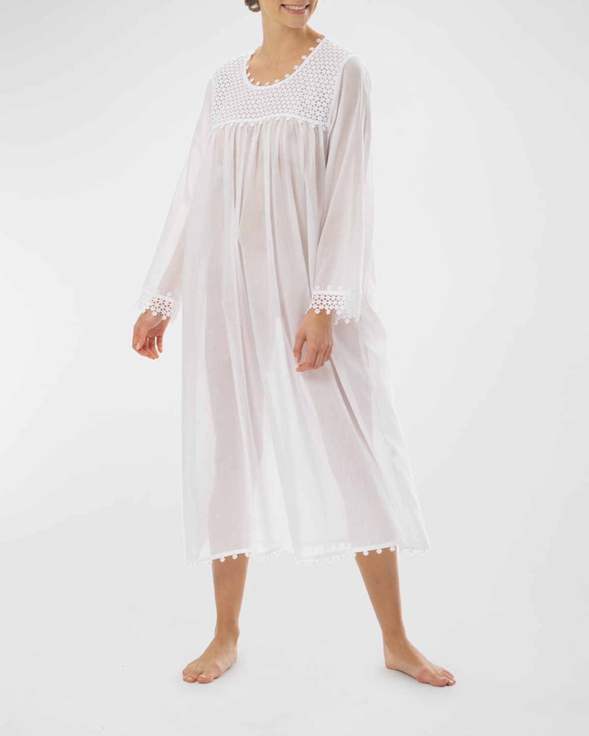 Celestine Fanny Ruched Pointelle Lace-Trim Nightgown | Neiman Marcus