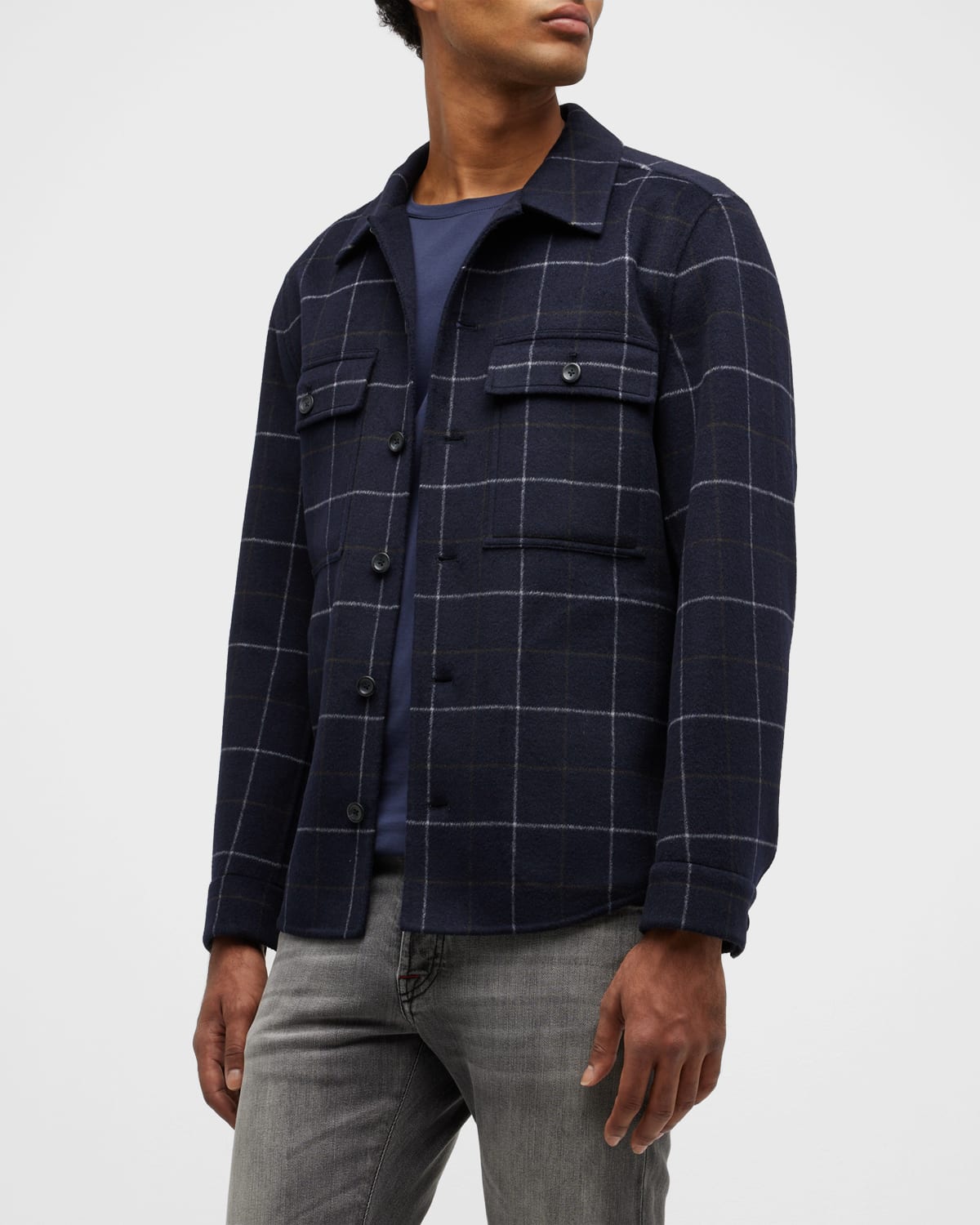 Vince Men's Heavy Knit Plaid Shirt Jacket | Neiman Marcus