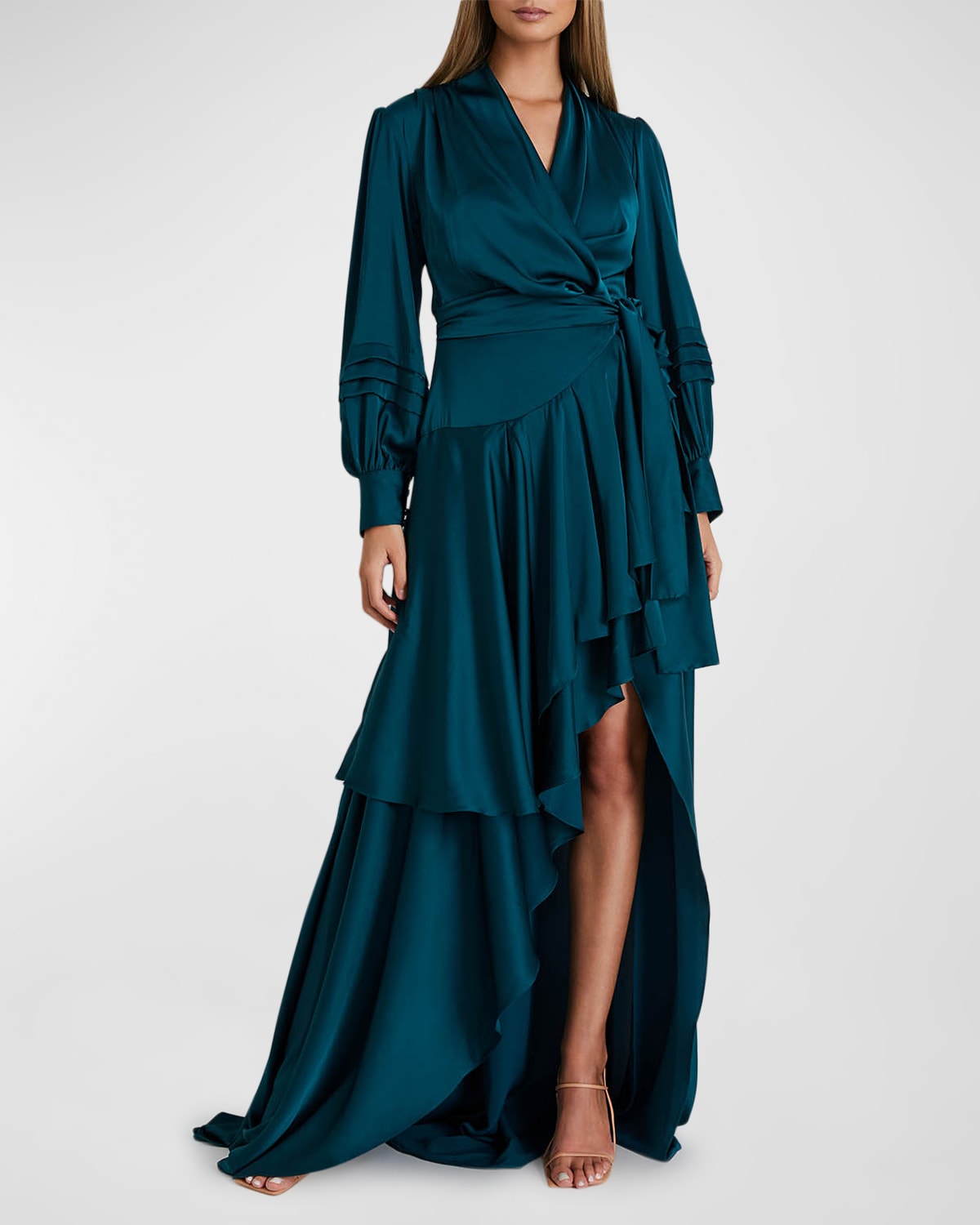 Veronica Beard Weiss Printed Long Sleeve Ruffle Maxi Dress | Neiman Marcus
