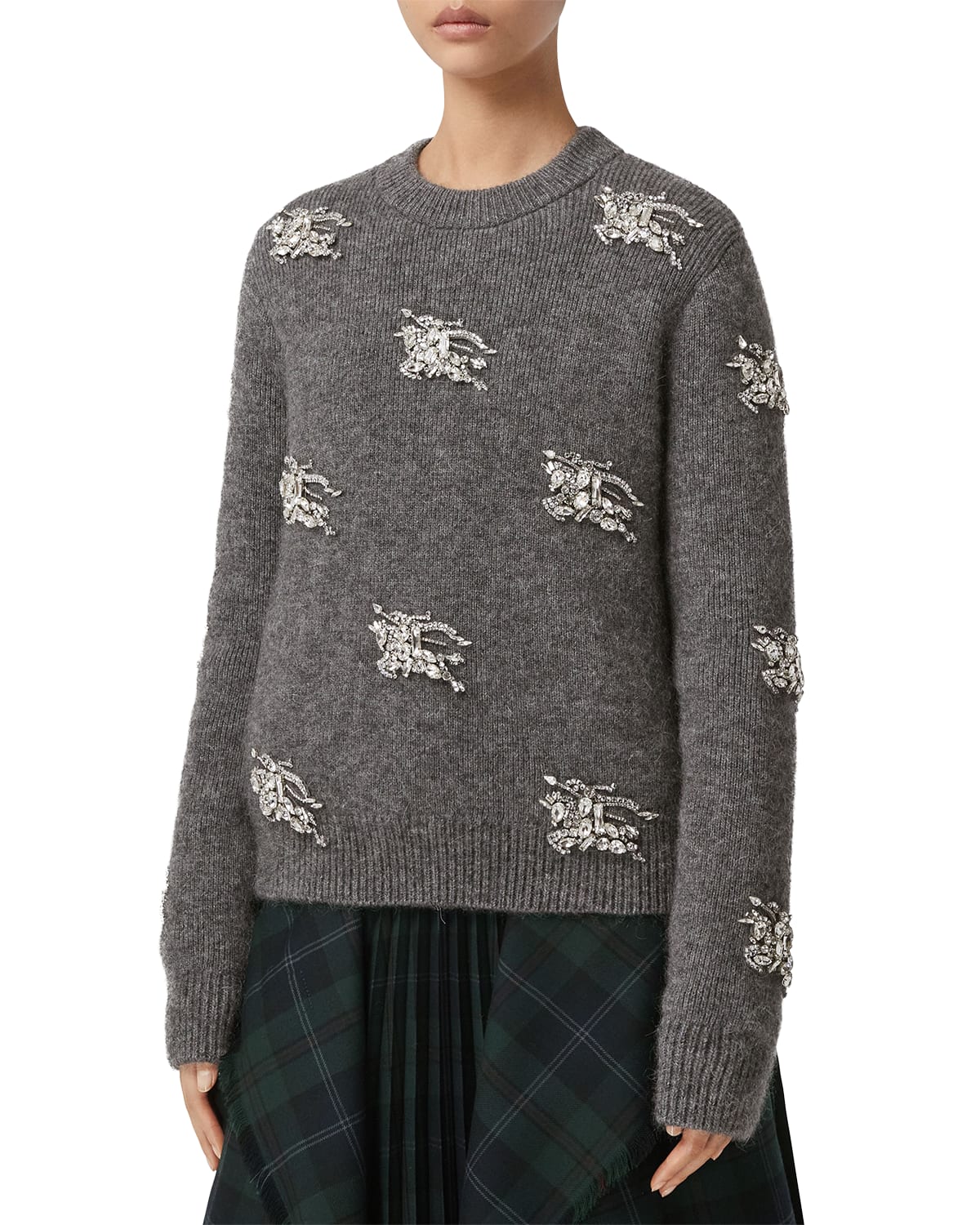 Burberry Padded Twinset Wool Cardigan w/ Rhinestone Detail | Neiman Marcus