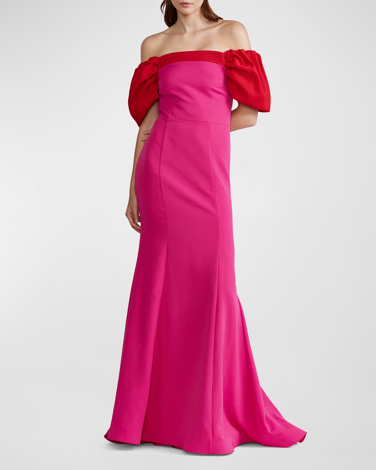 Zac Posen Two-Tone Taffeta One-Shoulder Ruffle Gown | Neiman Marcus