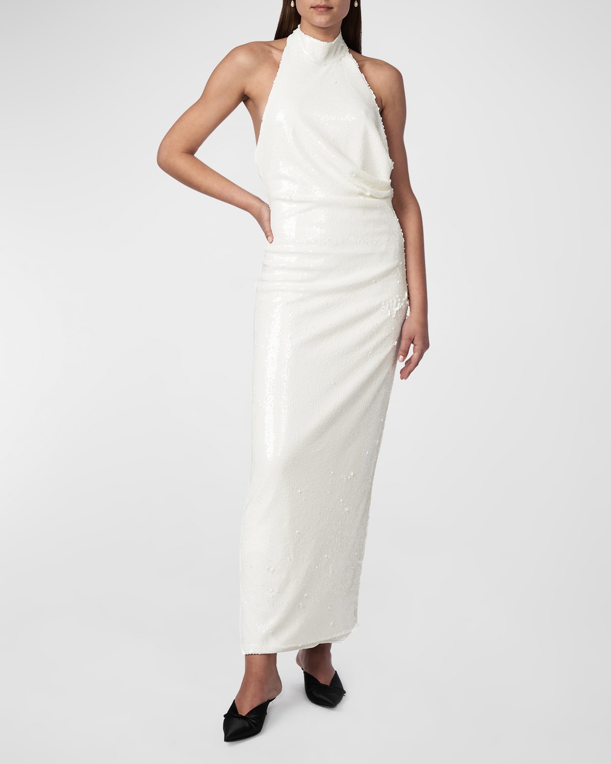 Ronny Kobo Halo Sequined Open-Back Halter Gown | Neiman Marcus