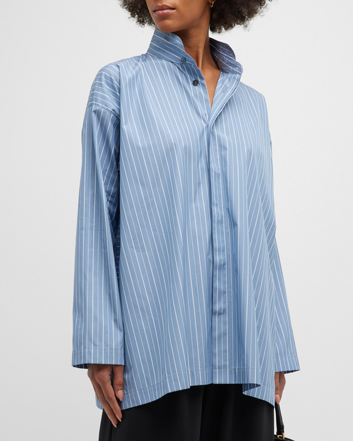 Eskandar Striped Button-Front Shirt w/ Panel Edge | Neiman Marcus