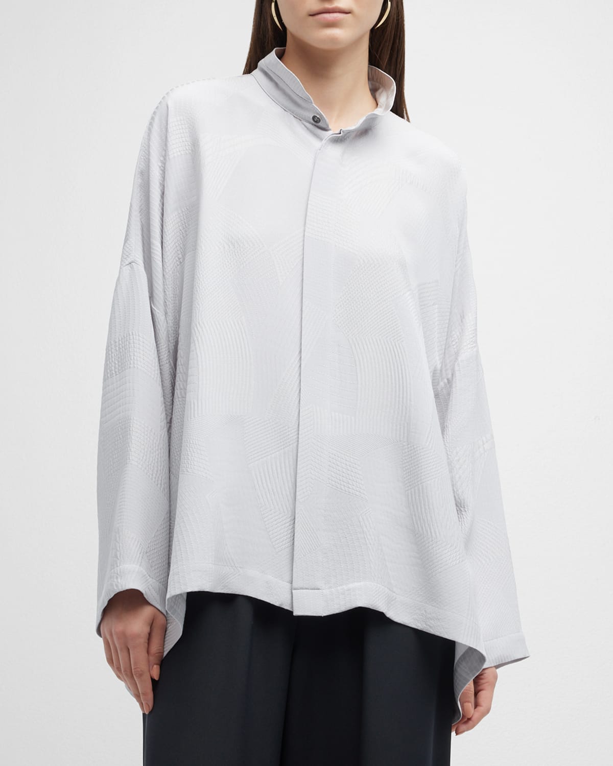 Eskandar Wide Longer-Back Double Stand Collar Shirt (Mid-Plus) | Neiman ...