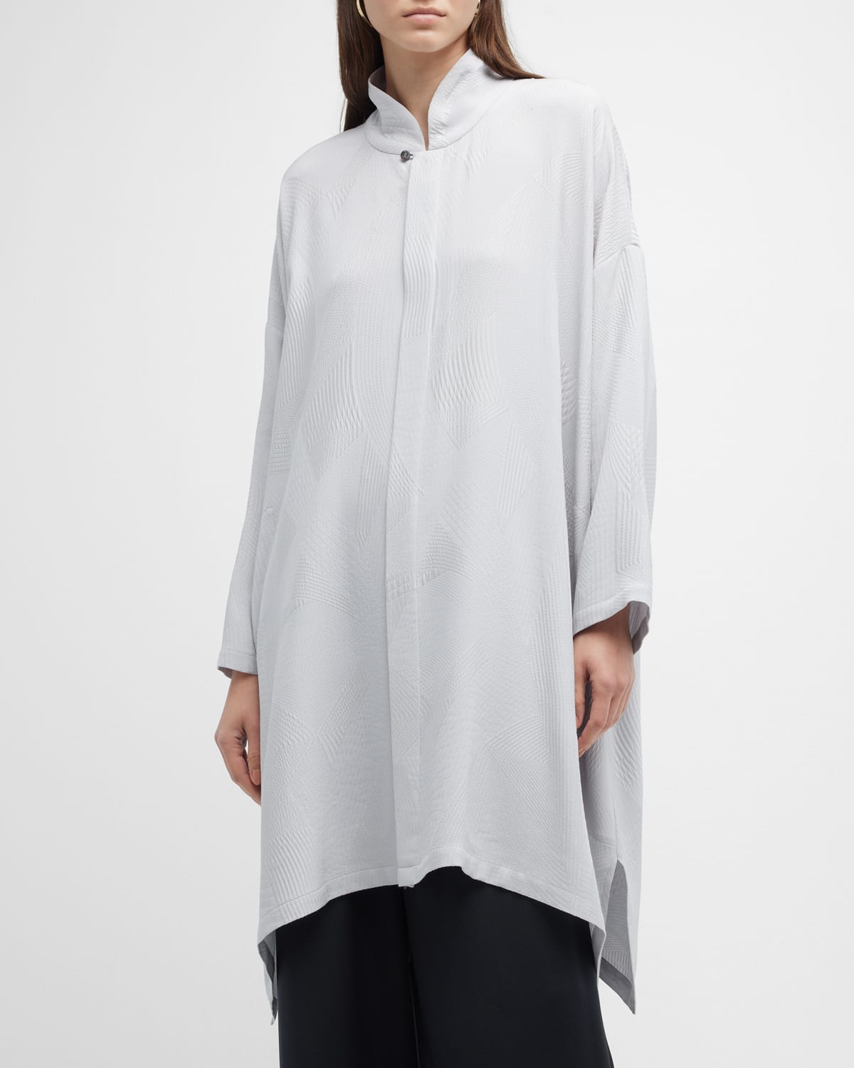 Eskandar Wide A-Line Shirt With Chinese Collar (Mid Plus Length ...
