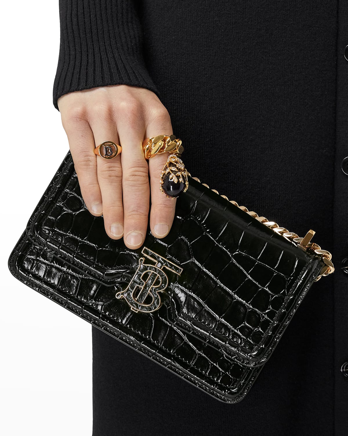 Burberry TB Croc-Embossed Pouch Shoulder Bag | Neiman Marcus