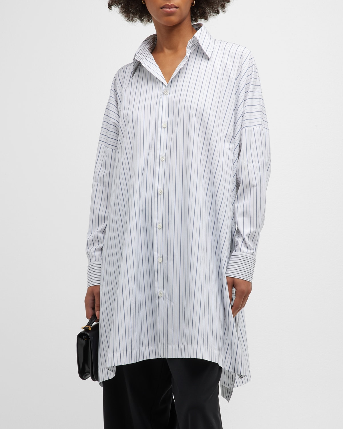 Eskandar Wide Longer-Back Shirt With Chinese Collar and Side Slits ...
