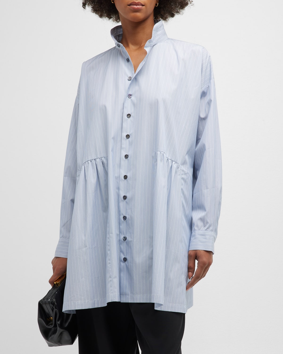 Eskandar Striped Button-Front Shirt w/ Panel Edge | Neiman Marcus