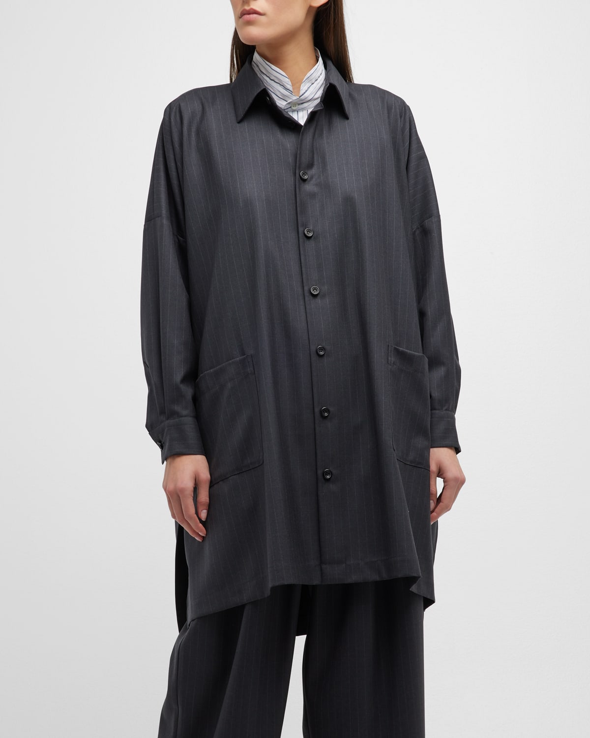 Eskandar Wide Longer-Back Shirt Jacket With Collar (Long Length ...