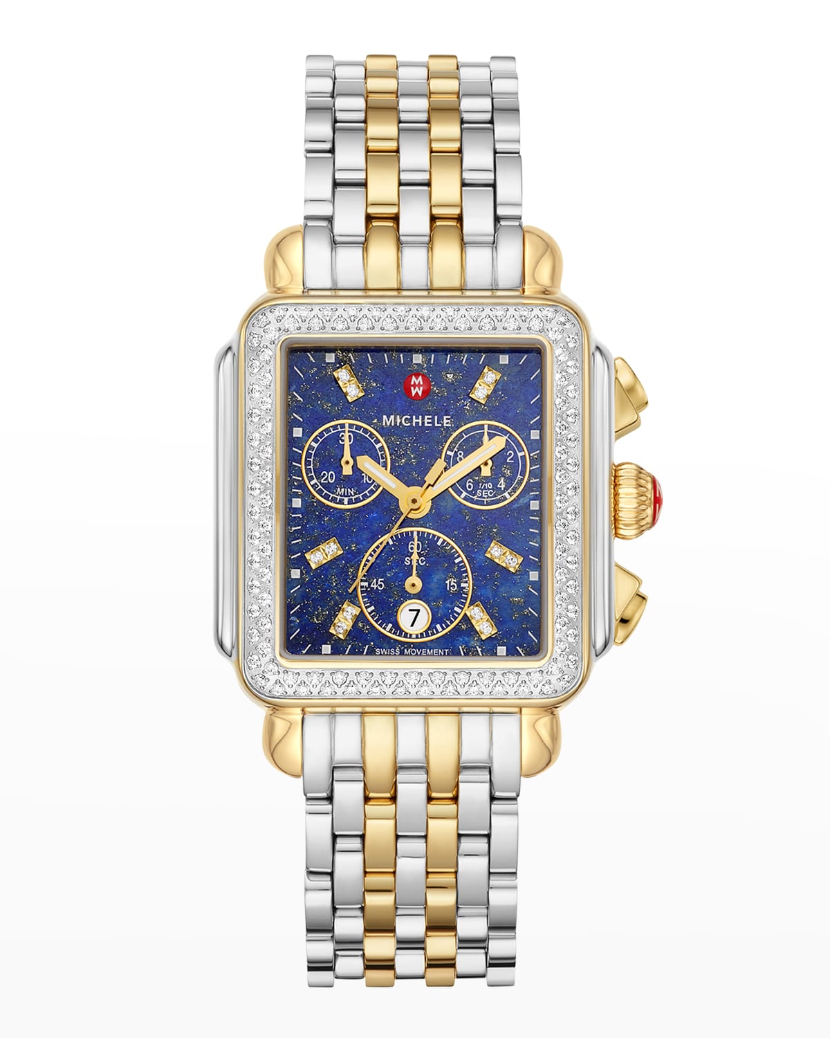 MICHELE Deco Mid Diamond and Lapis Dial Watch in Two-Tone | Neiman Marcus