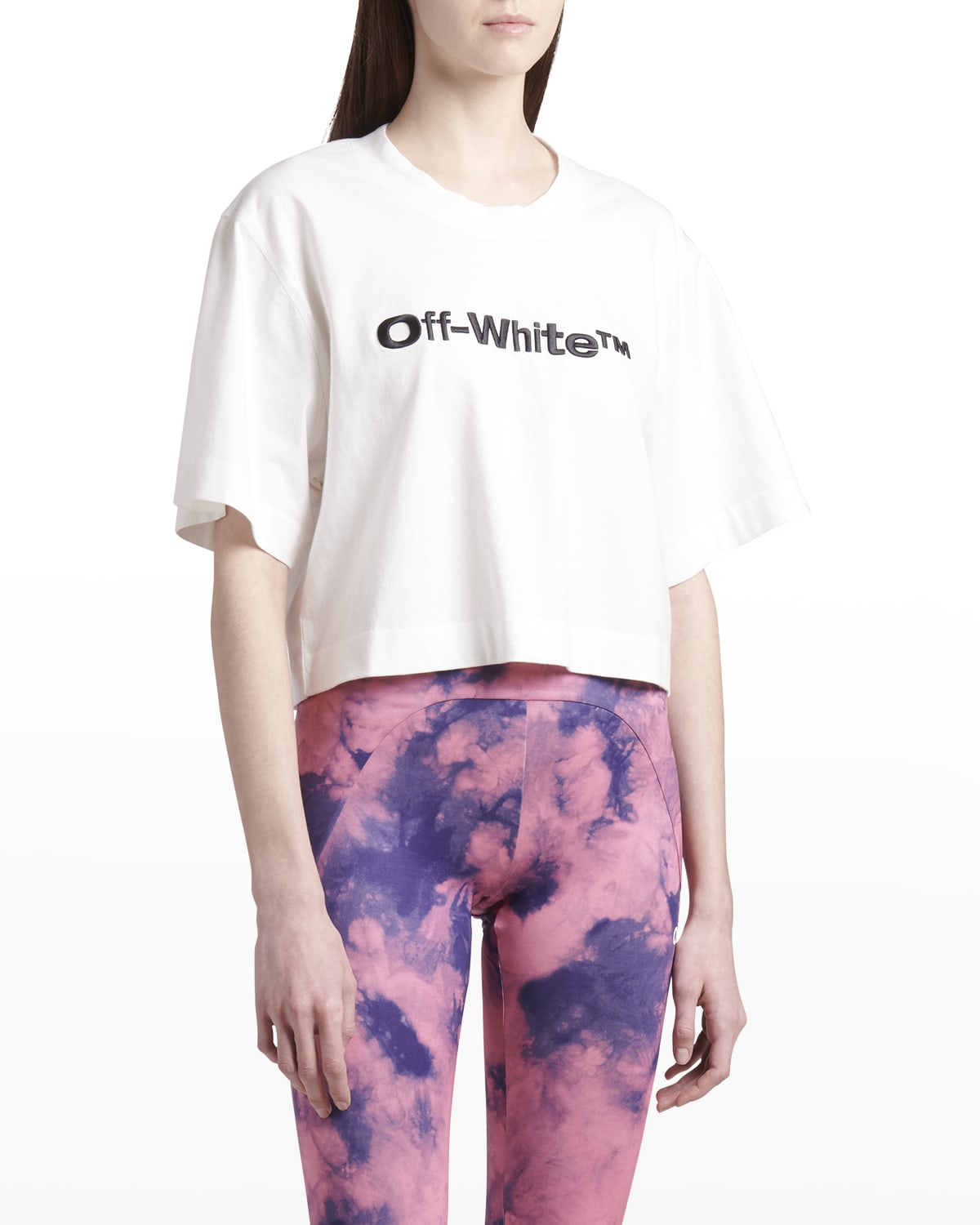 Off-White Logo Stamp-Print Ribbed Crop Tee | Neiman Marcus