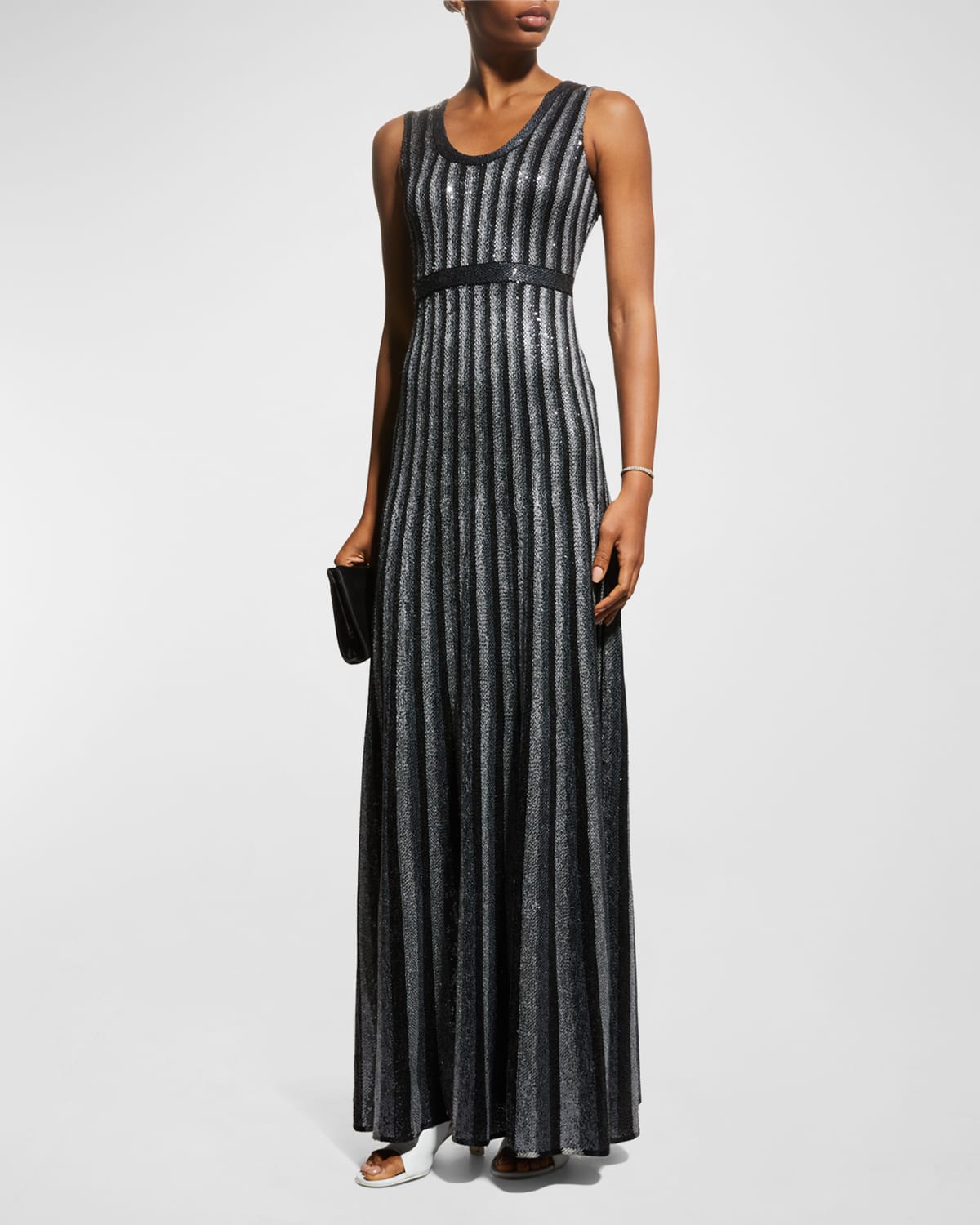 St. John Turtleneck Paillette Knit Column Gown | Neiman Marcus