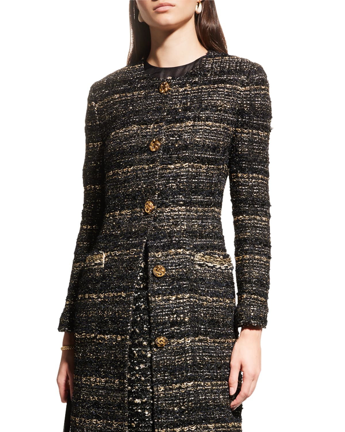 St. John Organza-Trim Metallic Eyelash Tweed Jacket | Neiman Marcus