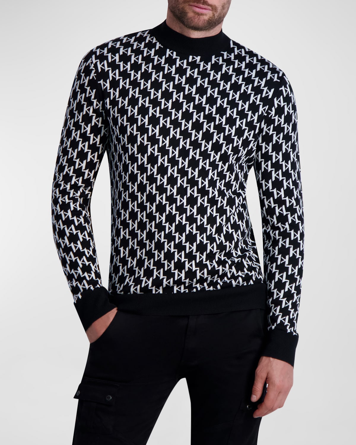 Karl Lagerfeld Paris Men's Colorblock Mock-Neck Zip Sweater | Neiman Marcus