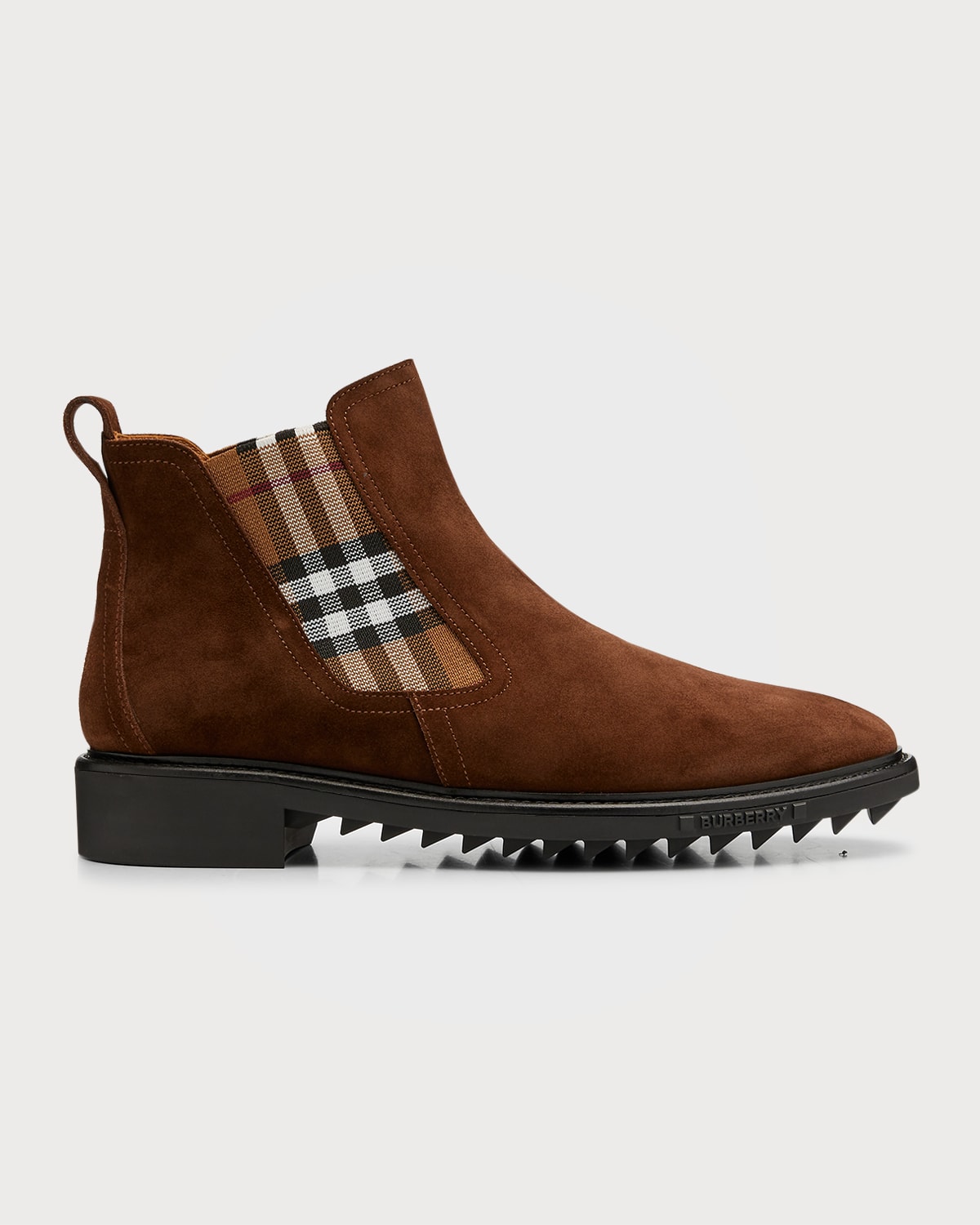 Burberry Men's Gore Vintage Check Leather Chelsea Boots | Neiman Marcus